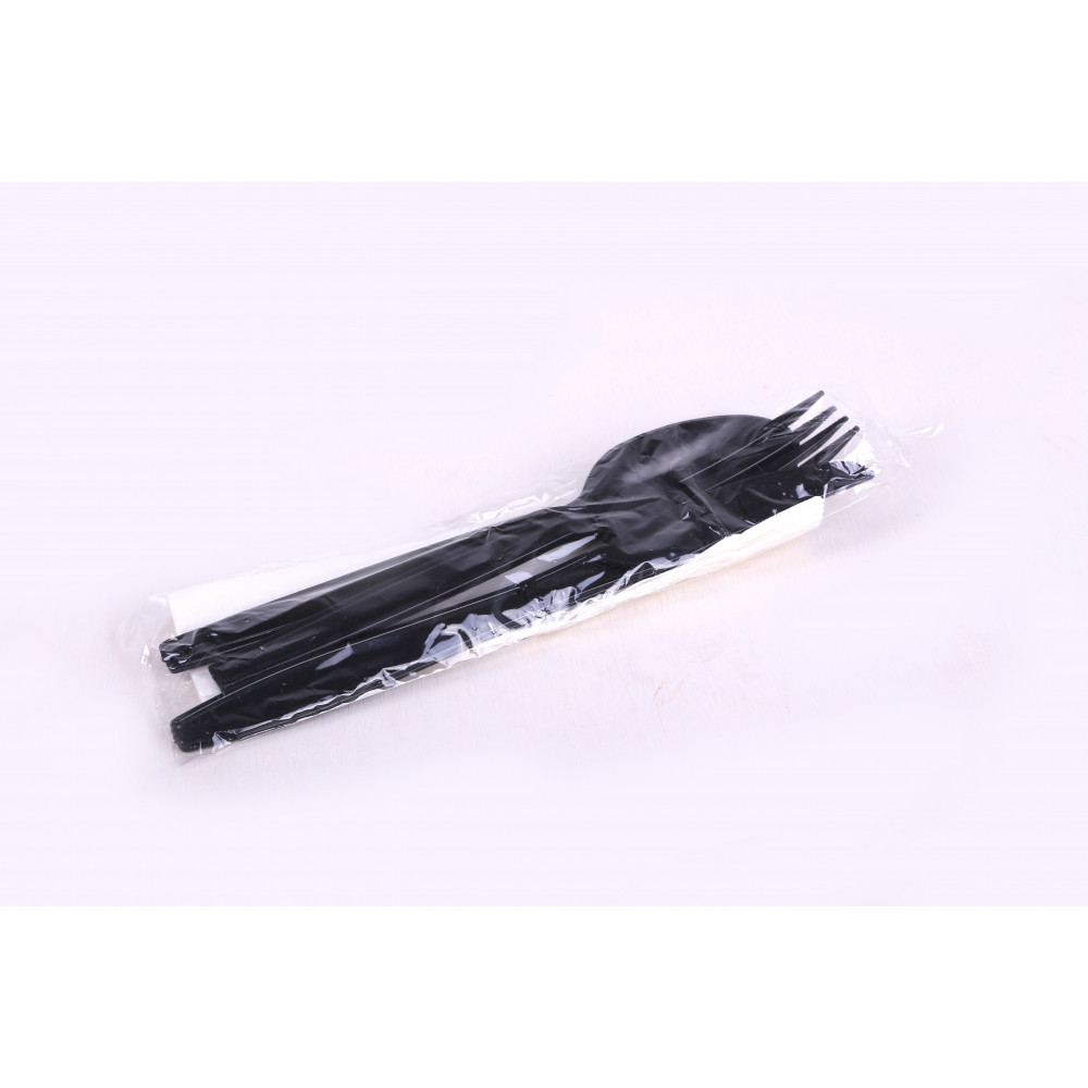 HOTPACK HEAVY DUTY BLACK CUTLERY SET (SPOON/FORK/KNIFE/NAPKIN) (250 ...