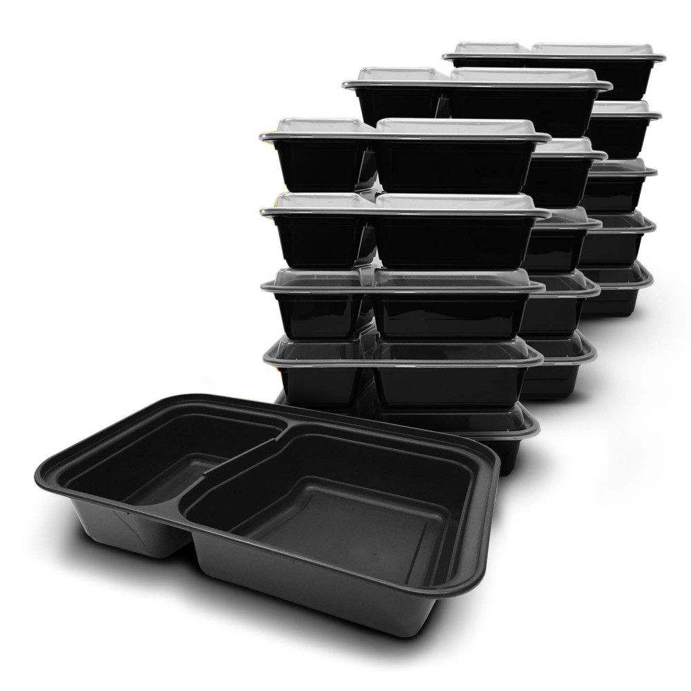 BLACK BASE RECTANGULAR 2-COMPARTMENT CONTAINER BASE WITH LID (300 ...