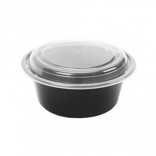 BLACK BASE ROUND CONTAINER 40 OZ WITH LIDS (150 PIECES PER CARTON)
