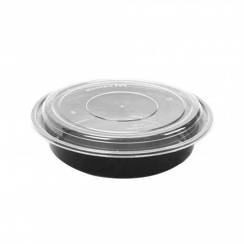 BLACK BASE ROUND CONTAINER 48 OZ WITH LIDS (150 PIECES PER CARTON)