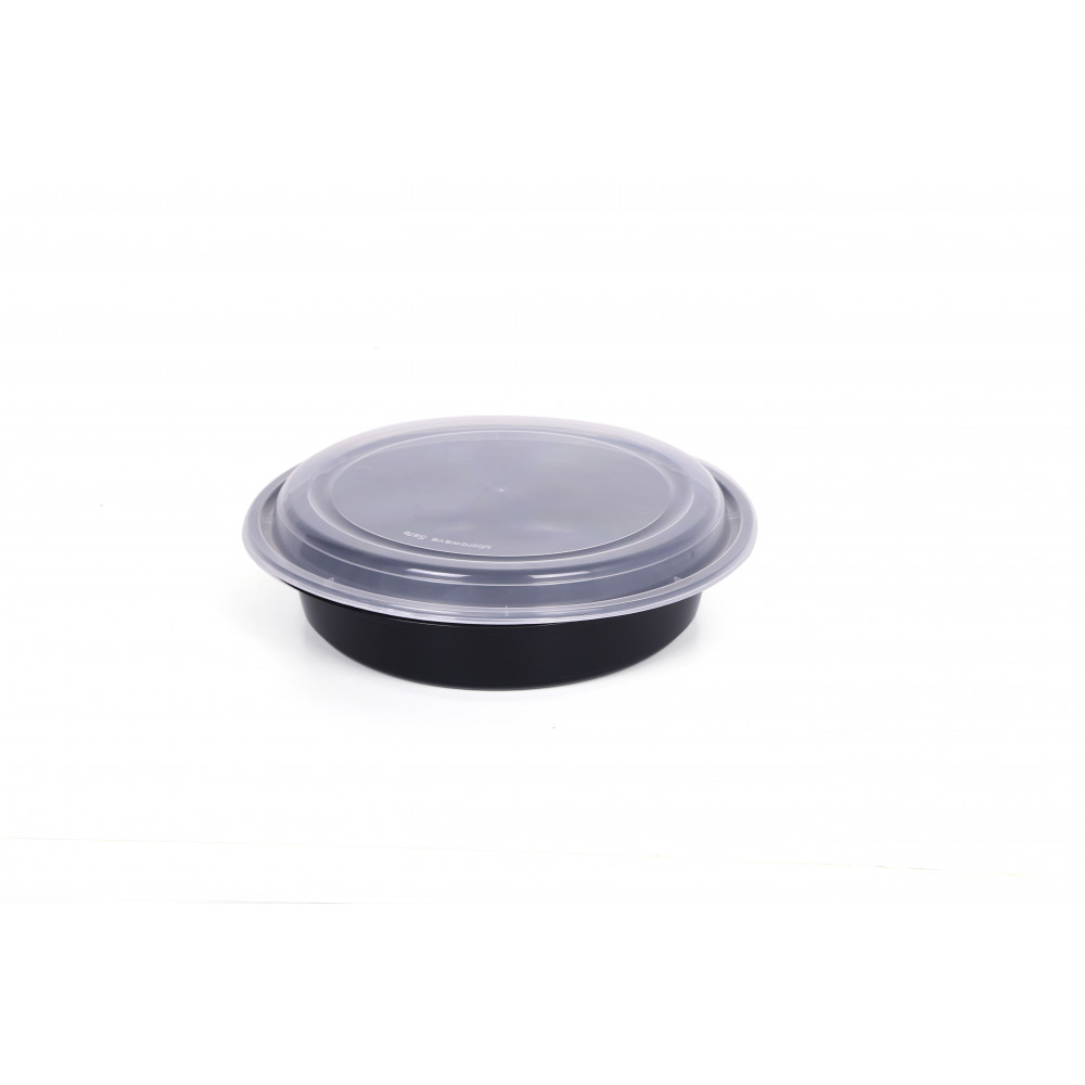 BLACK BASE ROUND CONTAINER 48 OZ WITH LIDS (150 PIECES PER CARTON)