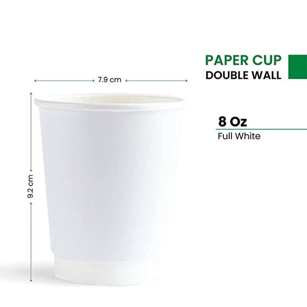 8oz Heavy Duty Double Wall Paper Cup Full White